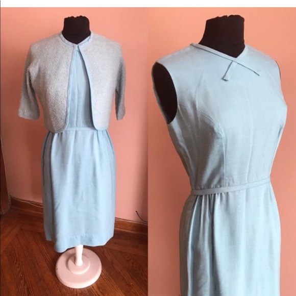 Vintage | Dresses | Vintage Powder Blue Dress And Jacket Set | Poshmark